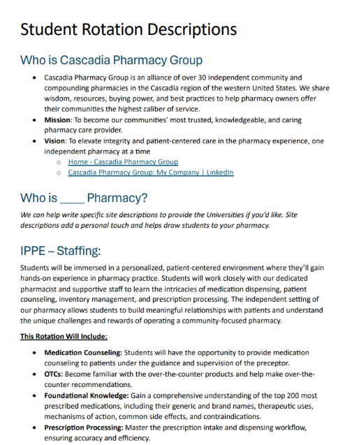 Student Rotations - Cascadia Pharmacy Group